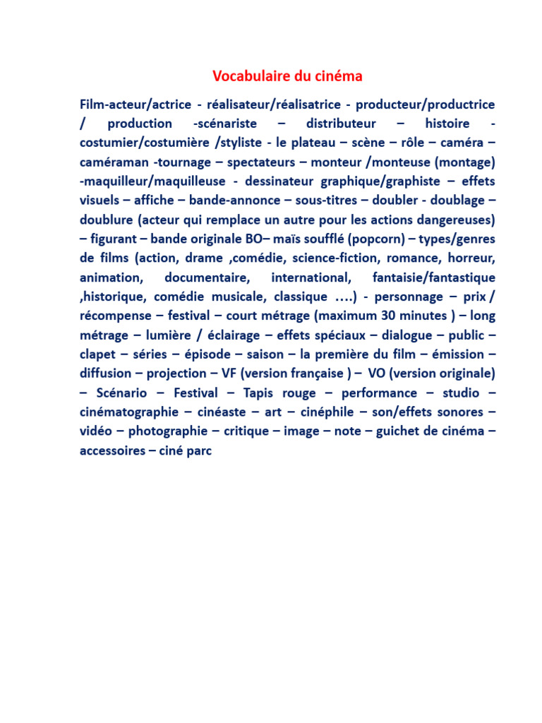Vocabulaire essentiel du cinéma | PDF