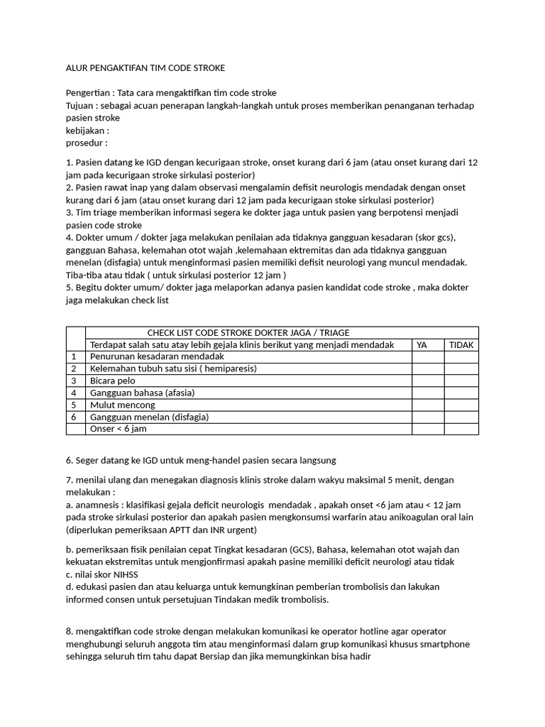 Alur Pengaktifan Tim Code Stroke | PDF