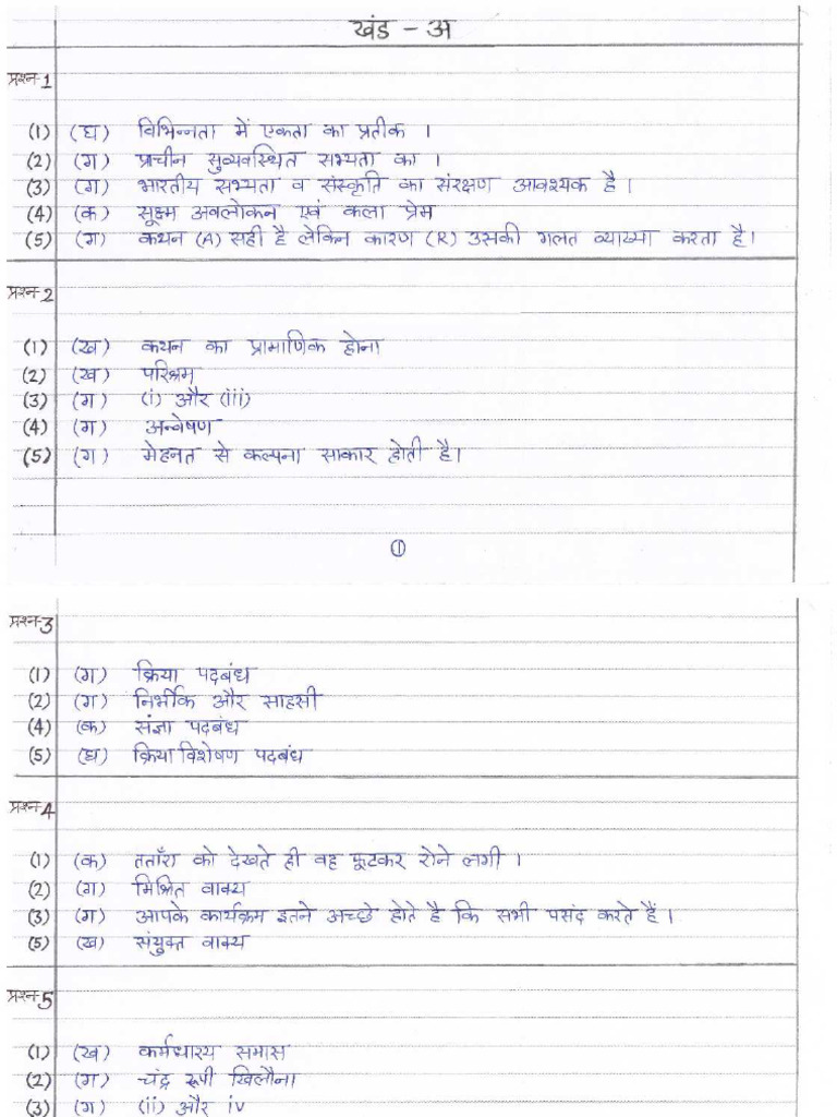 X Class Hindi (SL) (CBSE) Ideal Paper - Answer Script (Course - B) | PDF