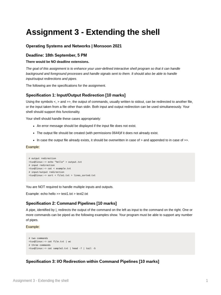 Assignment 3-Extending The Shell | PDF