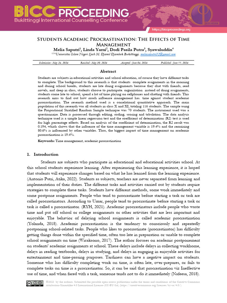 Students Academic Procrastination The Effects of Time 37v97yp5cq | PDF