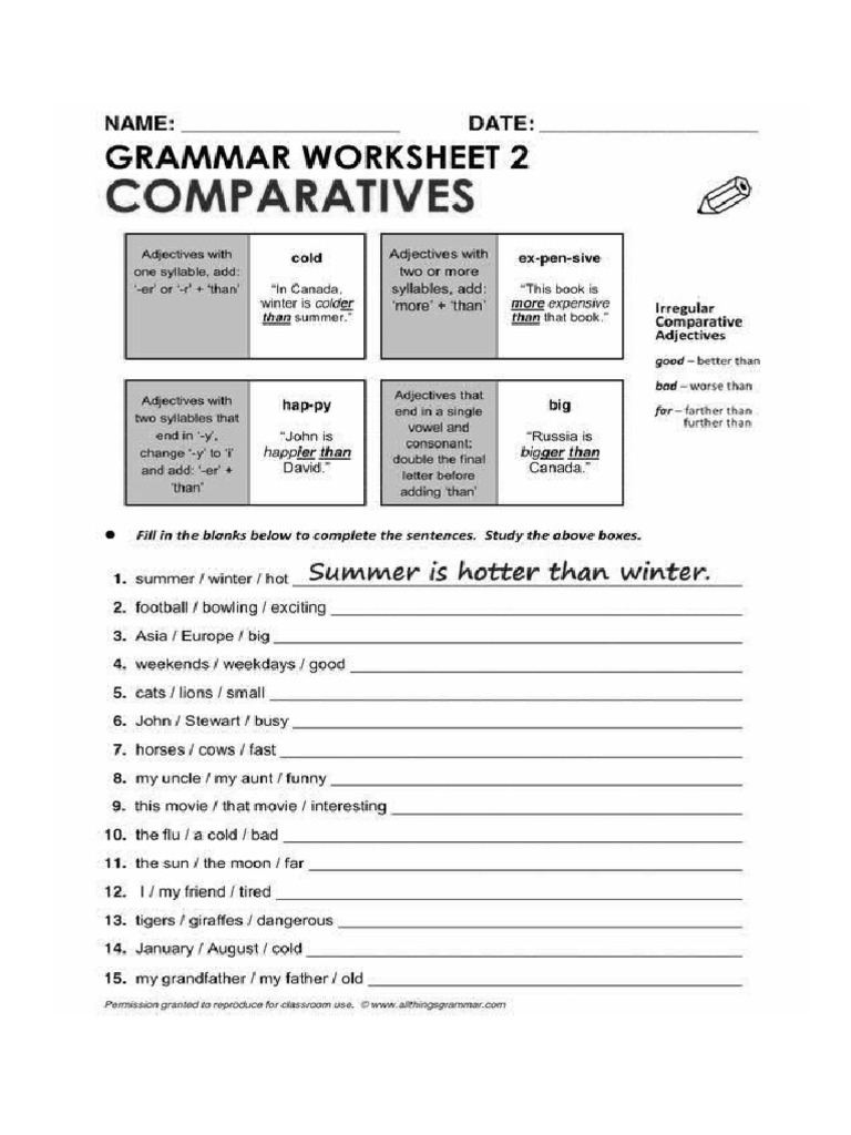 Comparative and Superlative 4th Grade | PDF
