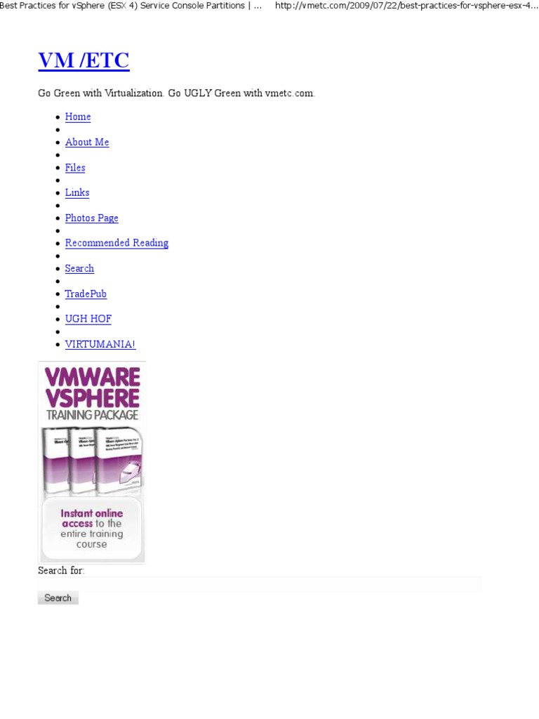 Best Practices For Vsphere (ESX 4) Service Console Partitions - VM - ETC | PDF | Computer Data ...