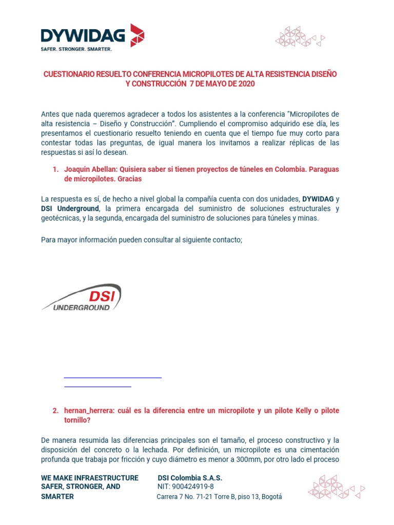 Cuestionario Dywidag | PDF