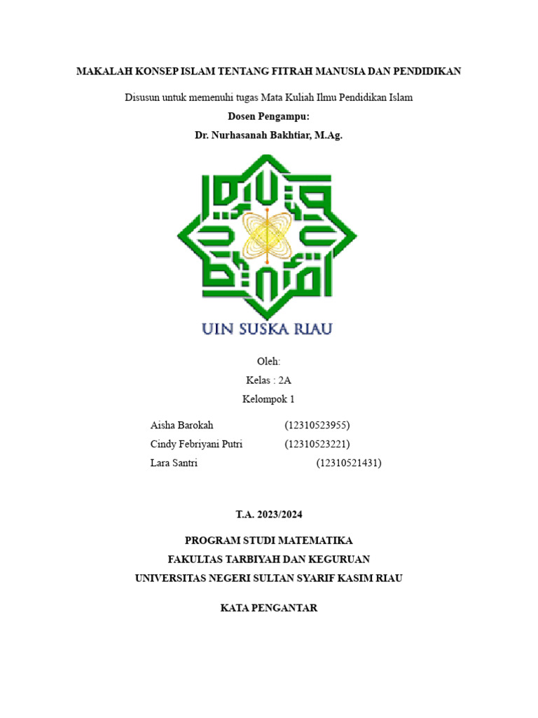 Makalah Konsep Islam Tentang Fitrah Manusia Dan Pendidikan-Kelompok 1 (Revisi) | PDF