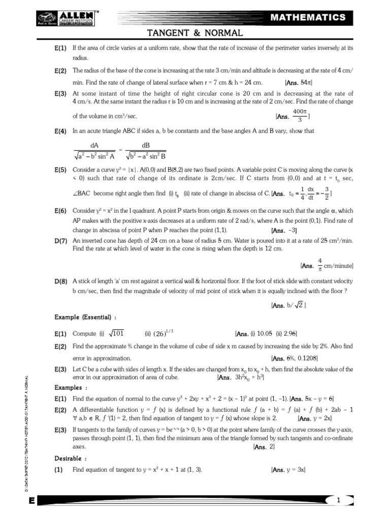 AOD - Tangent & Normal | PDF