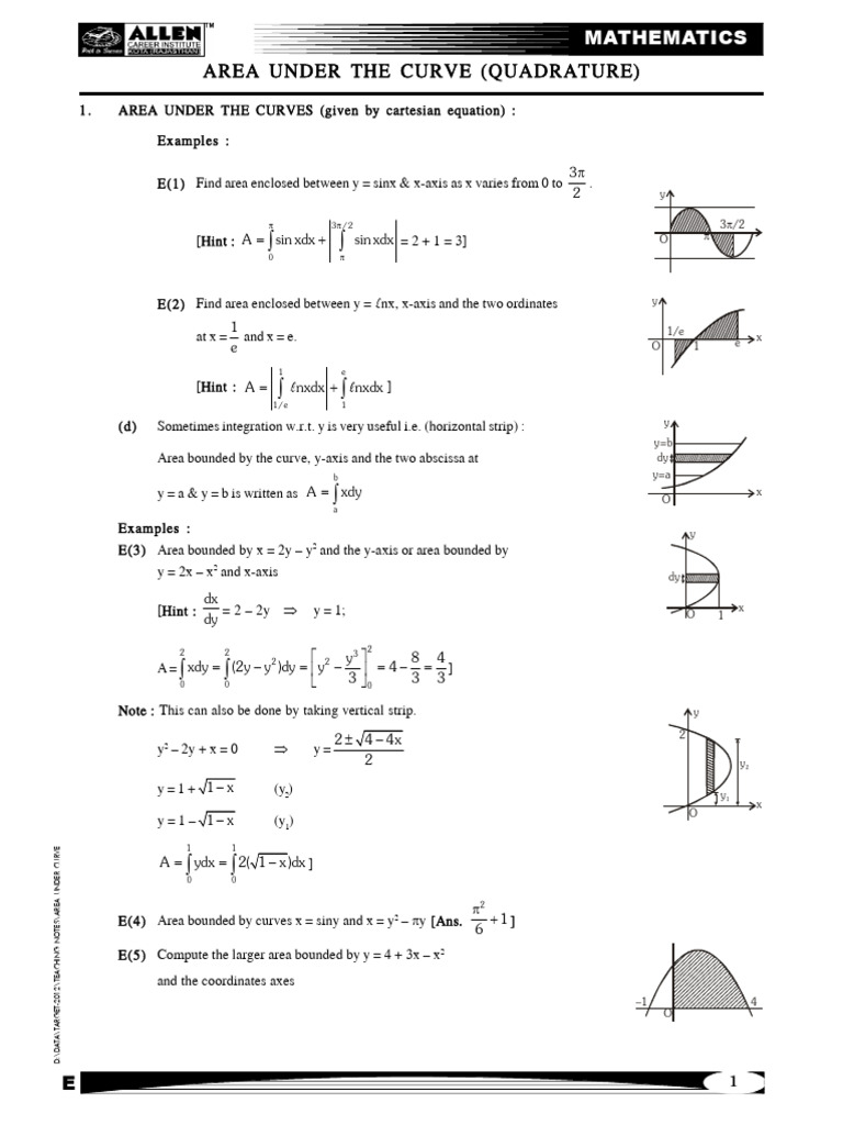 Area Under Curve Pdf