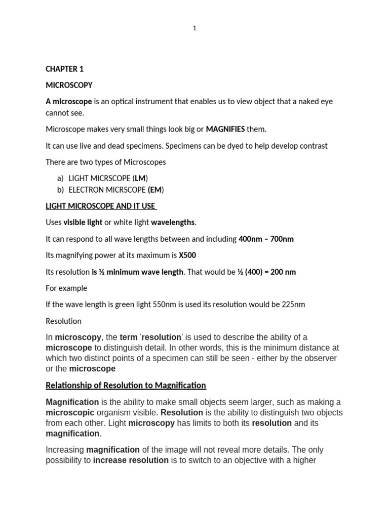 Notes chapter 1Cell and Microscopy | PDF