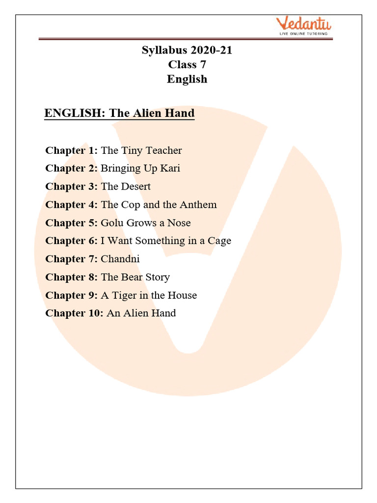 CBSE Class 7 English Alien Hand Syllabus | PDF