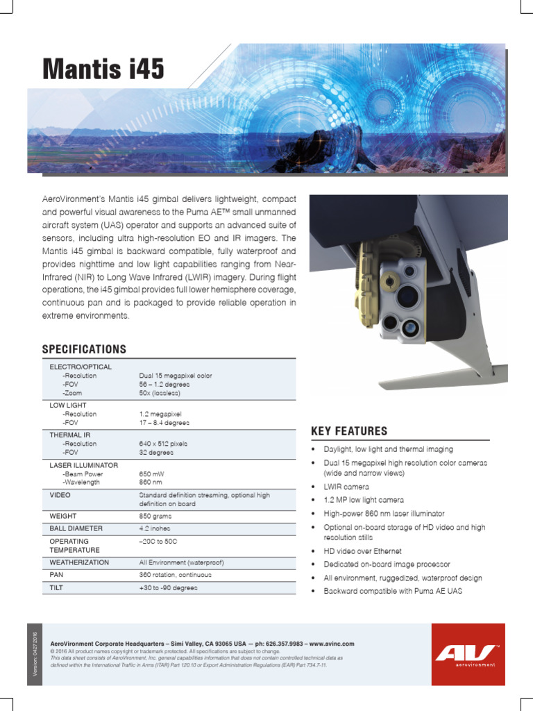 Mantis I45 Datasheet v2.1 | PDF | Infrared | Computers