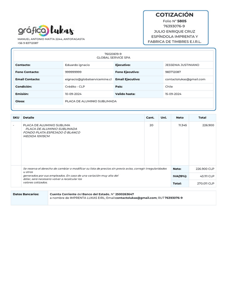 CT5805 GLOBAL SERVICE SPA LUKAS (Placa Metálicas) | PDF