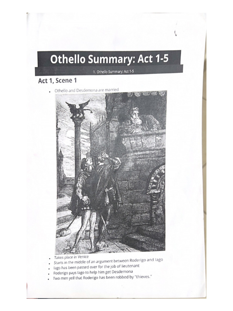 Othello Summary Act 1-5 | PDF