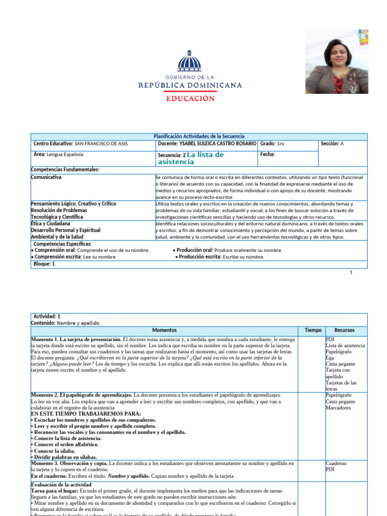 2da Secuencia de Lengua Española de 1ro A | PDF