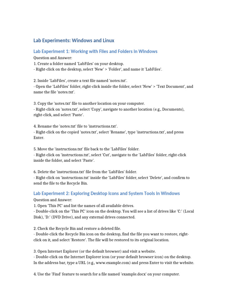 Lab Experiments Windows Linux | PDF