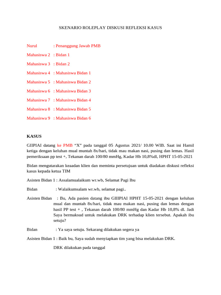 Skenario Roleplay Diskusi Refleksi Kasus | PDF