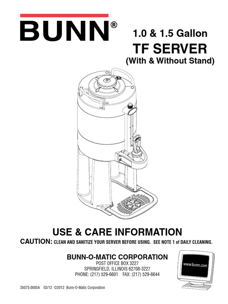 Garrafa Bunn TF Server - Partes | PDF