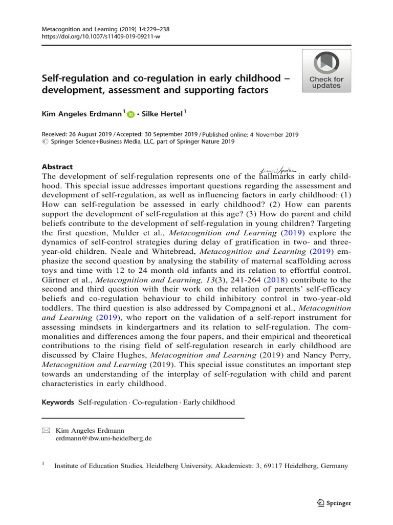 Self-Regulation and Co-Regulation in Early Childhood - Development ...