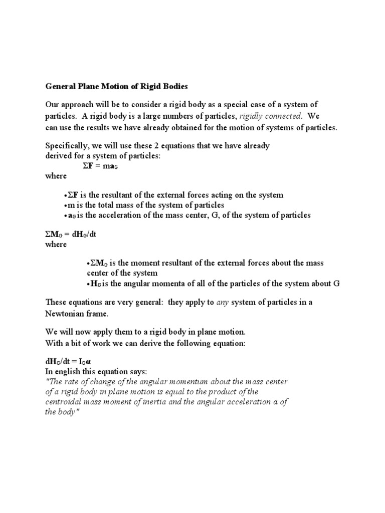 General Plane Motion of Rigid Bodies | PDF | Force | Momentum