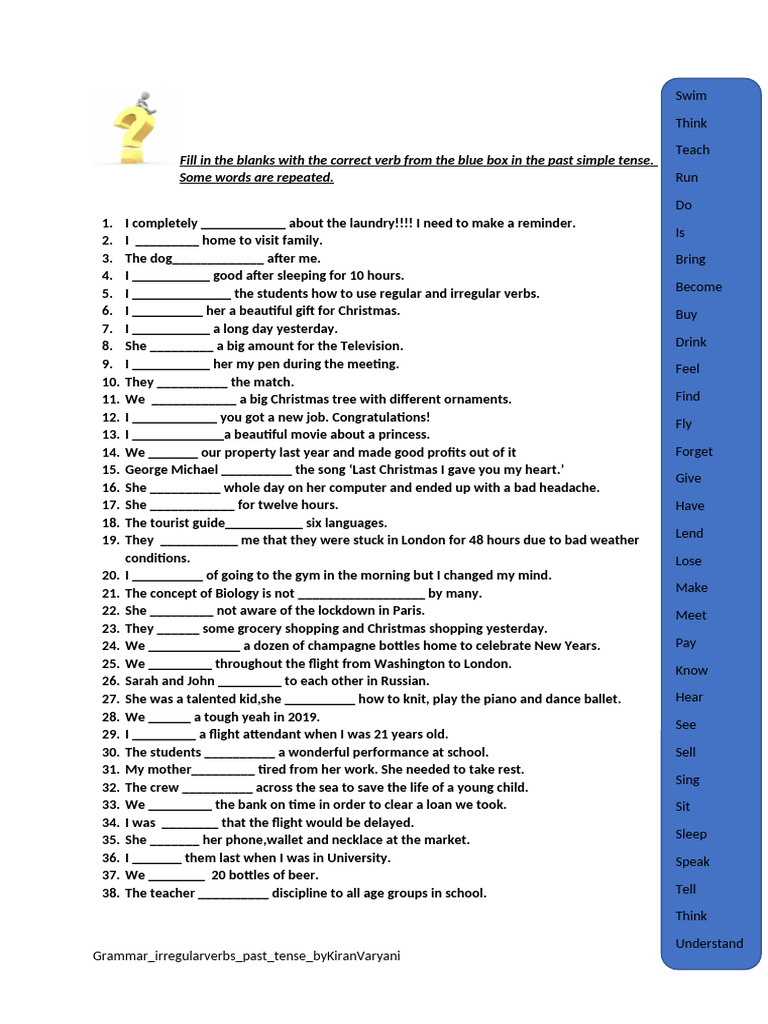 Choose The Correct Irregular Verb in Its Past Simp Worksheet Templates ...
