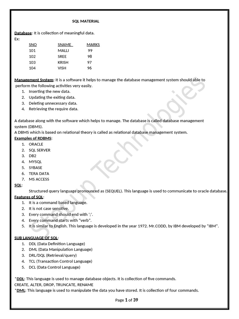 SQL Material | PDF