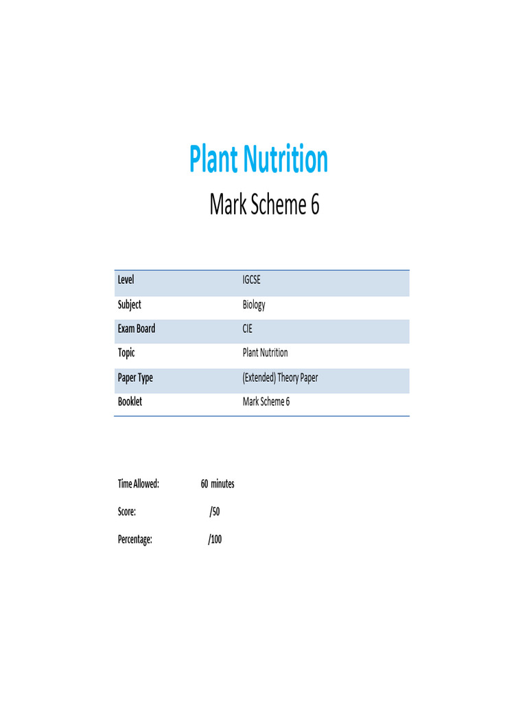 6.6 Plant Nutrition IGCSE CIE Biology Ext Theory MS - L | PDF