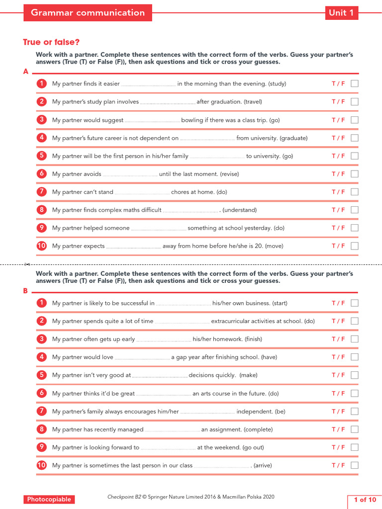 Checkpoint B2 TRC Grammar Communication Worksheets | PDF