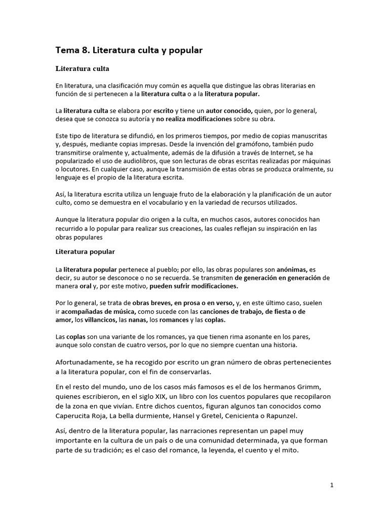 Literatura Culta y Popular | PDF | Leyendas | Cuentos