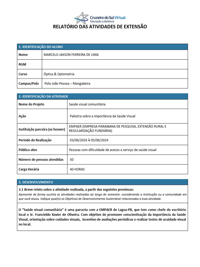 Relatório-Extensão Marcelo Oficial | PDF