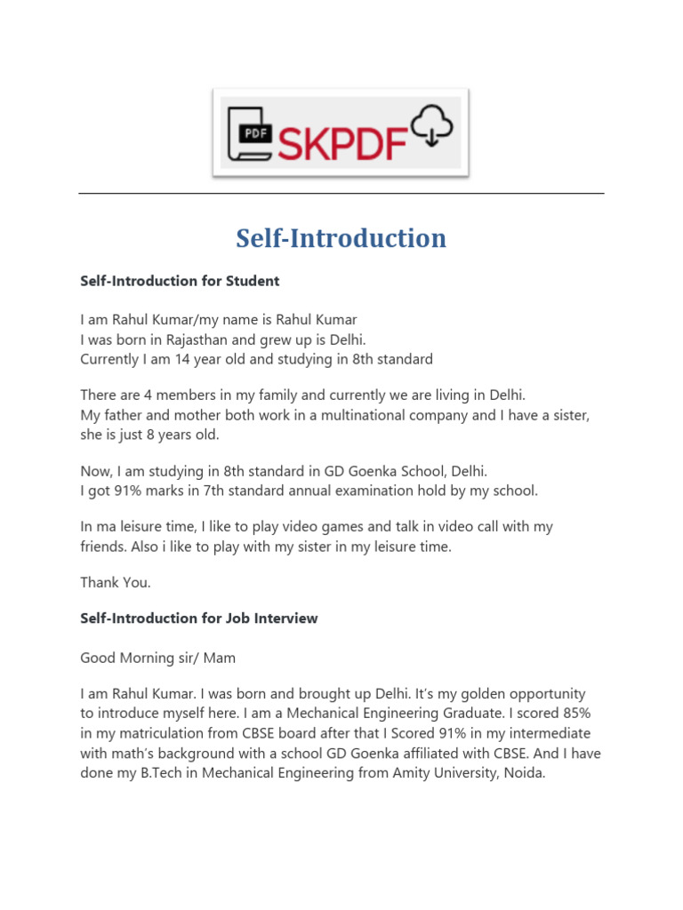 Self Introduction English | PDF