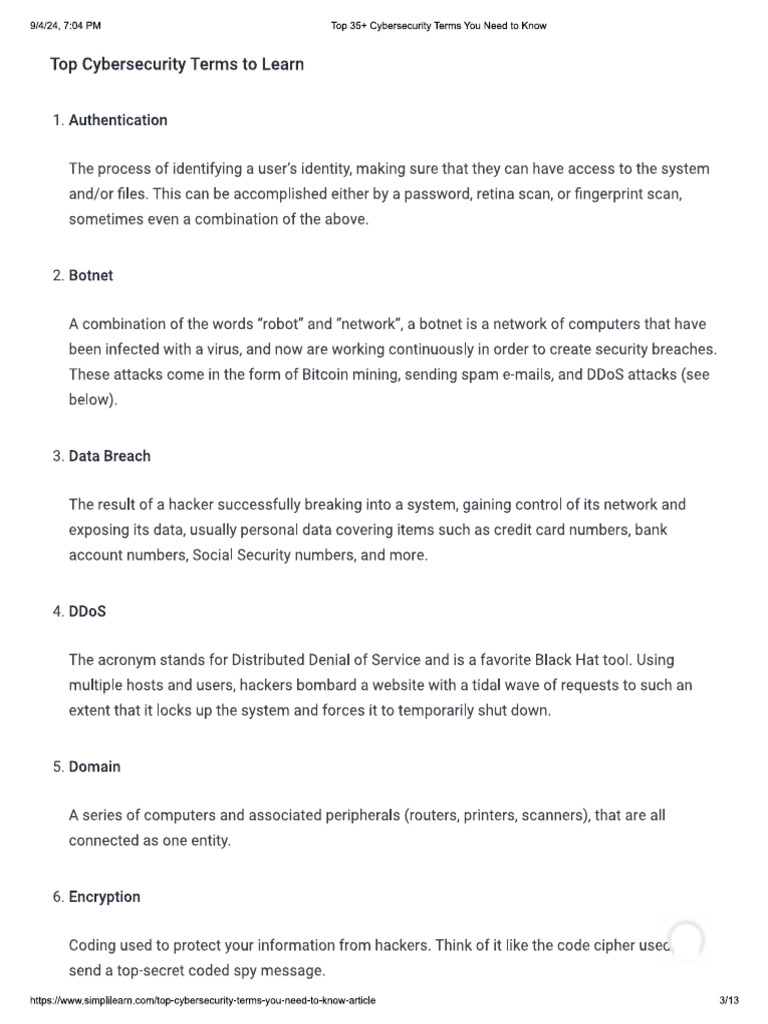 Cyber Security Terminologies | PDF