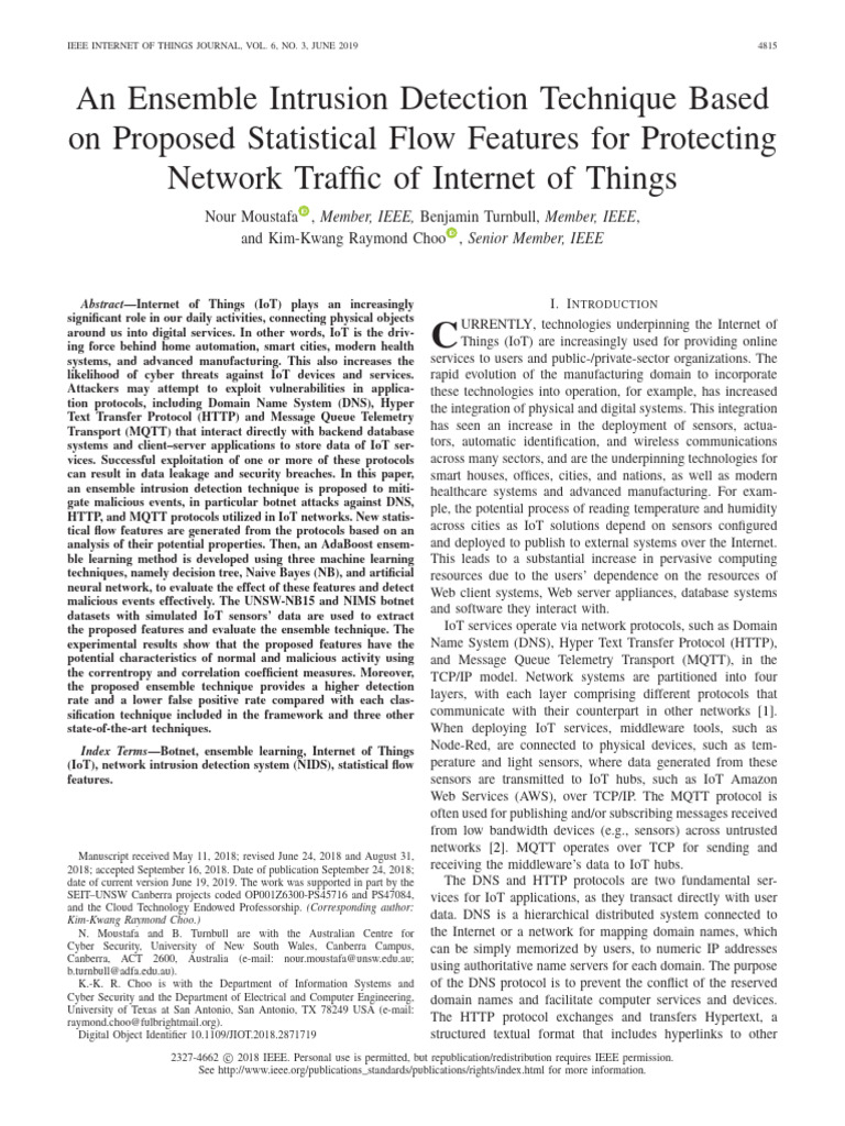 An Ensemble Intrusion Detection Technique Based On Proposed Statistical Flow Features For ...
