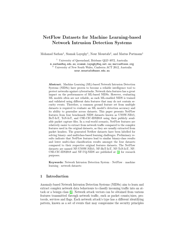NetFlow Datasets For Machine Learning-Based | PDF