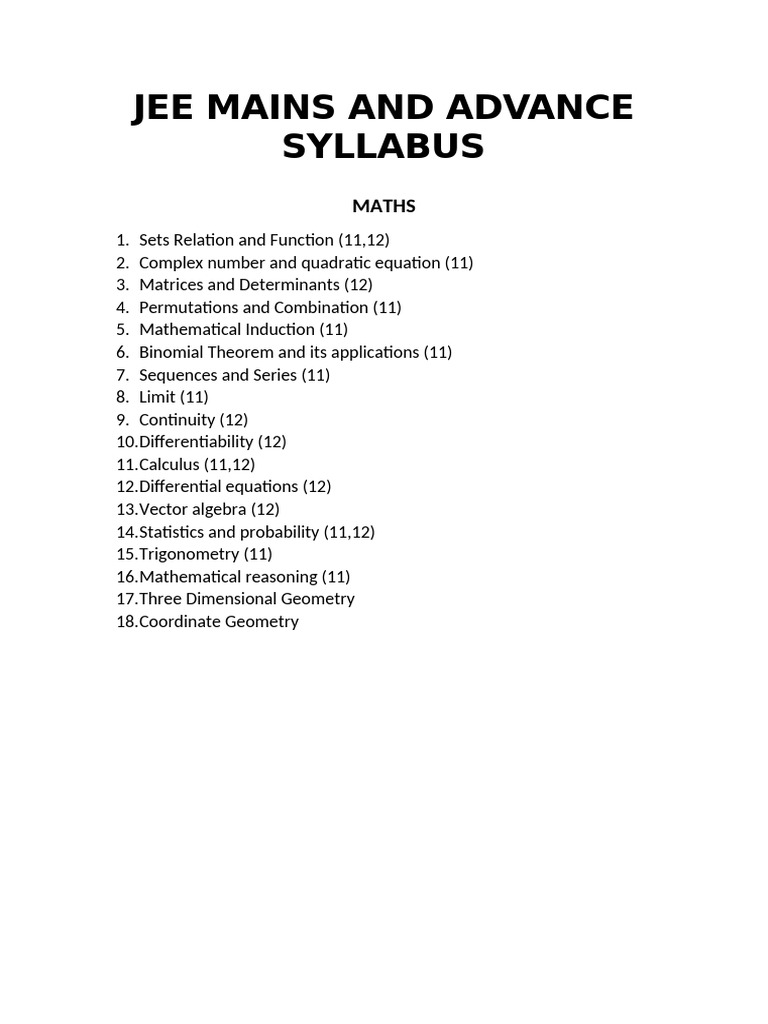 Jee Mains and Advance Syllabus 2025 | PDF