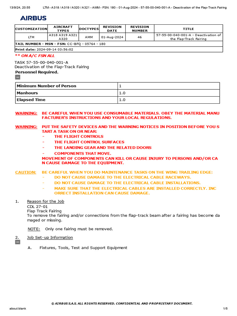 AMM. 57-55-00-040-001-A - Deactivation of The Flap-Track Fairing | PDF
