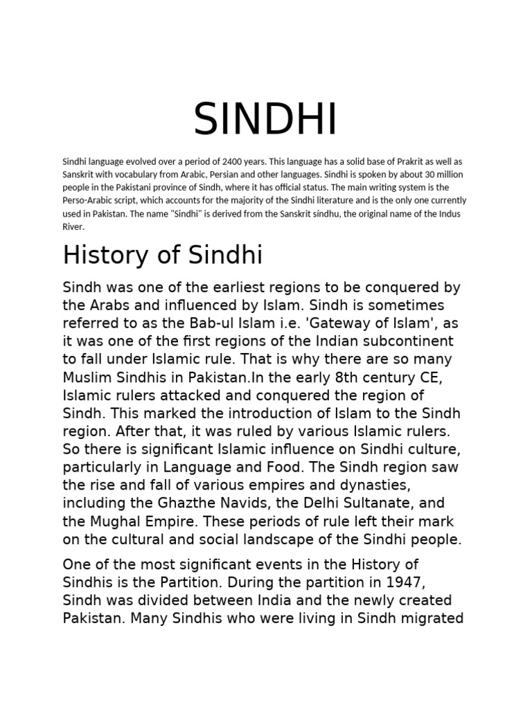 Sindhi Language Evolved Over A Period of 2400 Years | PDF
