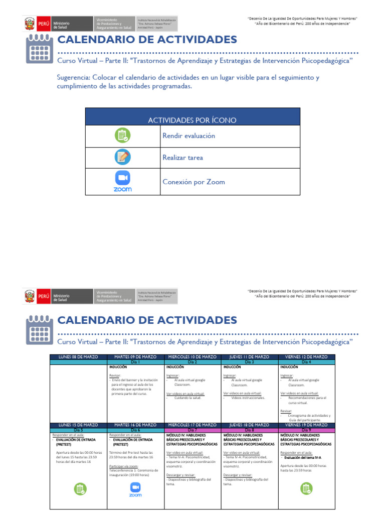 INR - Calendario de Actividades | PDF