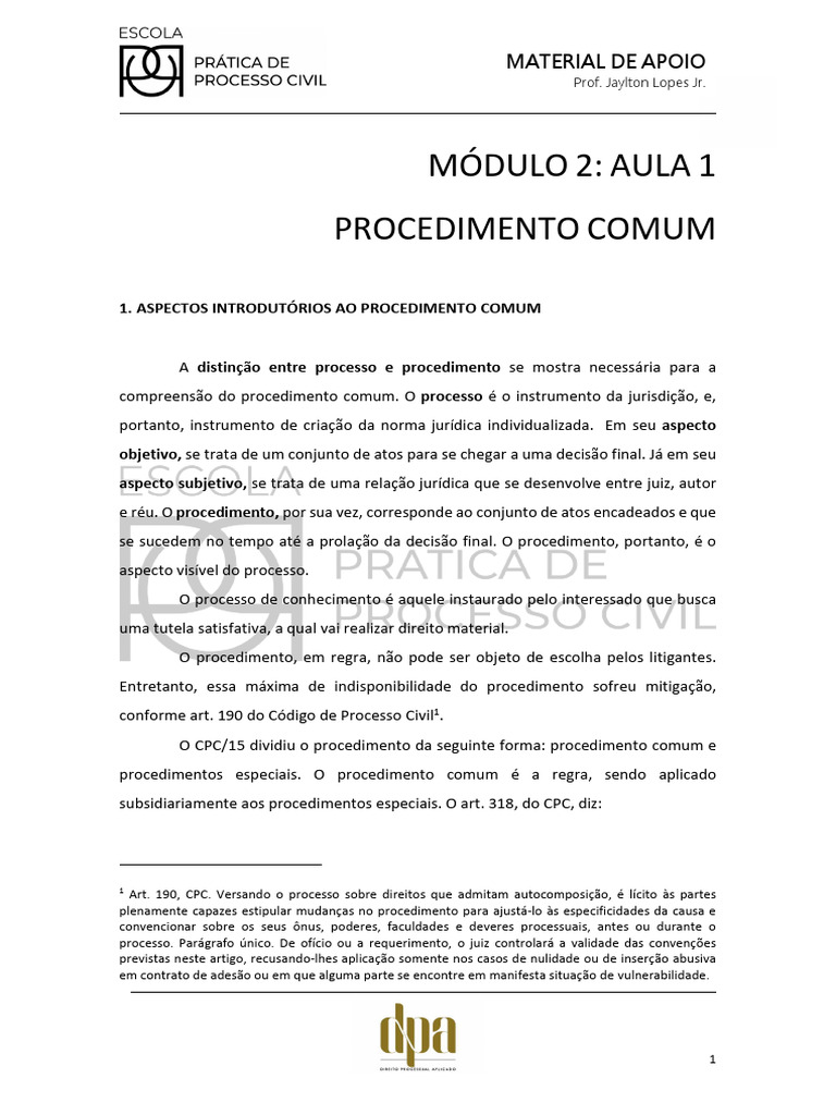 AULA 1 - PROCEDIMENTO COMUM - PARTE 1-Ok | PDF