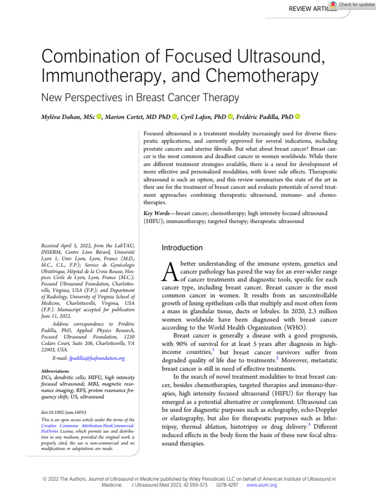 J of Ultrasound Medicine - 2022 - Dahan - Combination of Focused Ultrasound Immunotherapy and ...