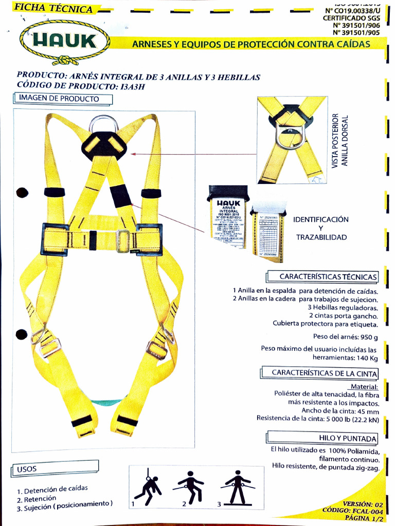 Arnés Integral de 3 Anillas y 3 Hebillas. | PDF | Acero