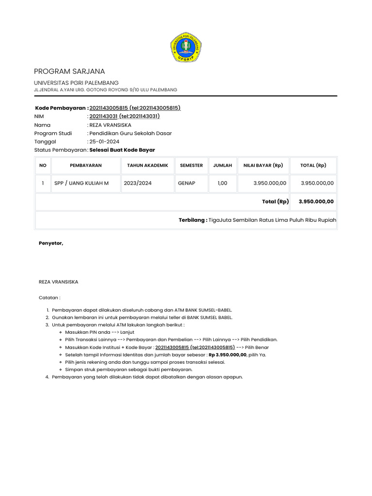 Sisfo Universitas PGRI Palembang | PDF