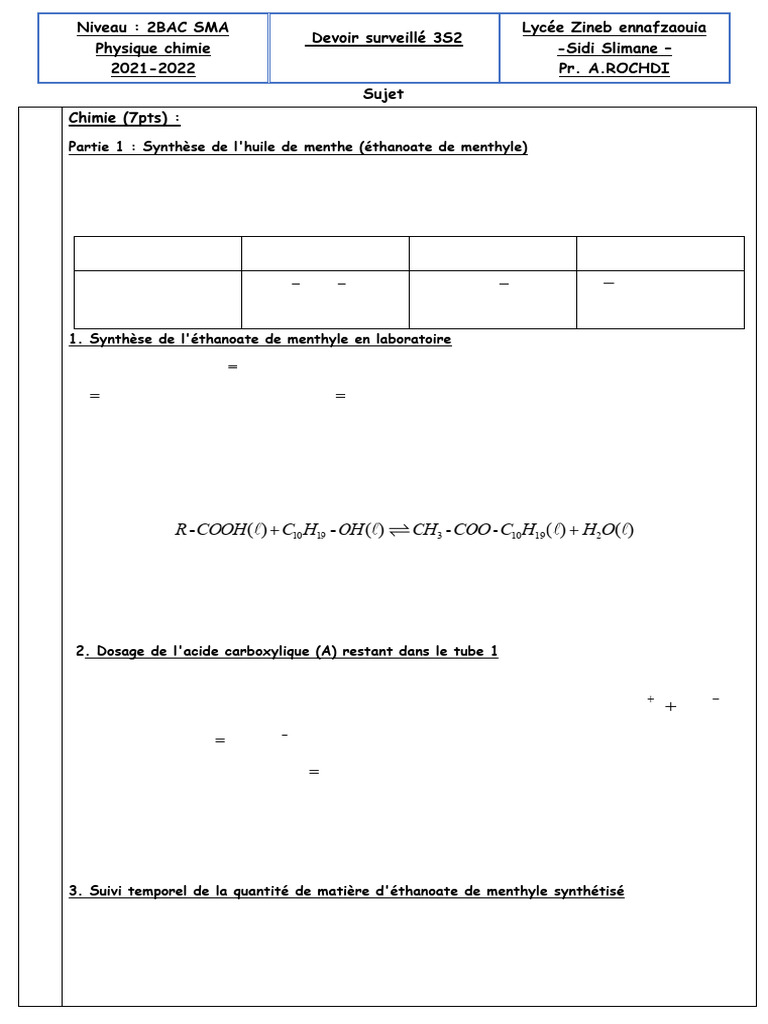 Devoir 3 s2 2 Bac SM | PDF