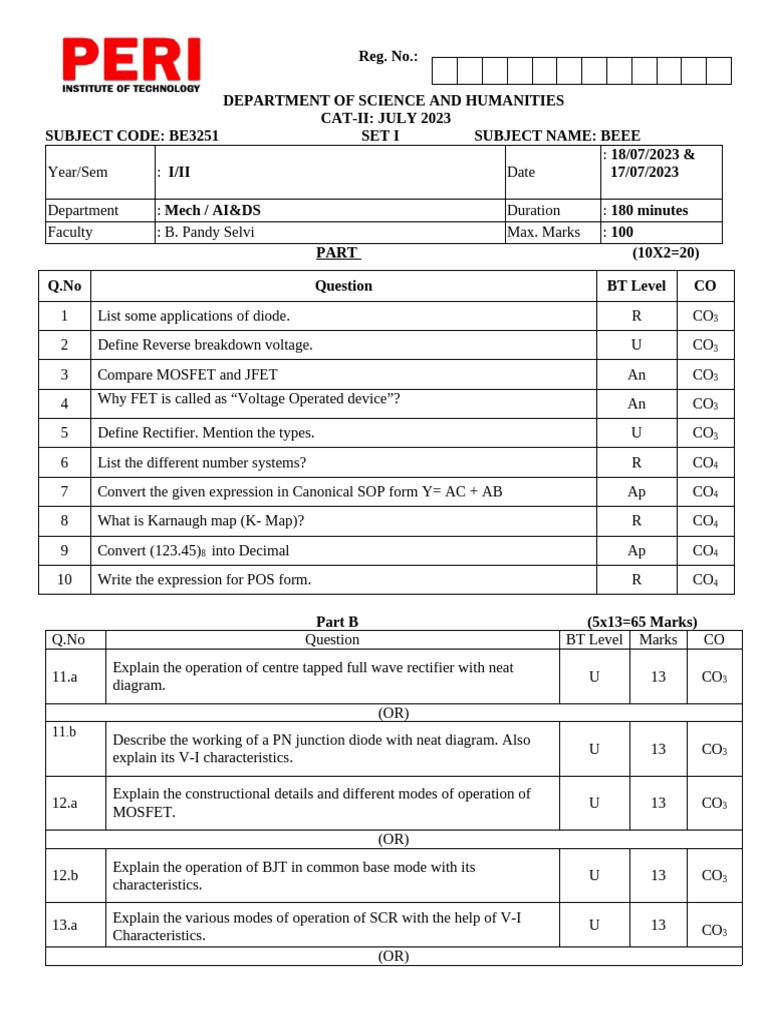BE3251 - Set 1 | PDF