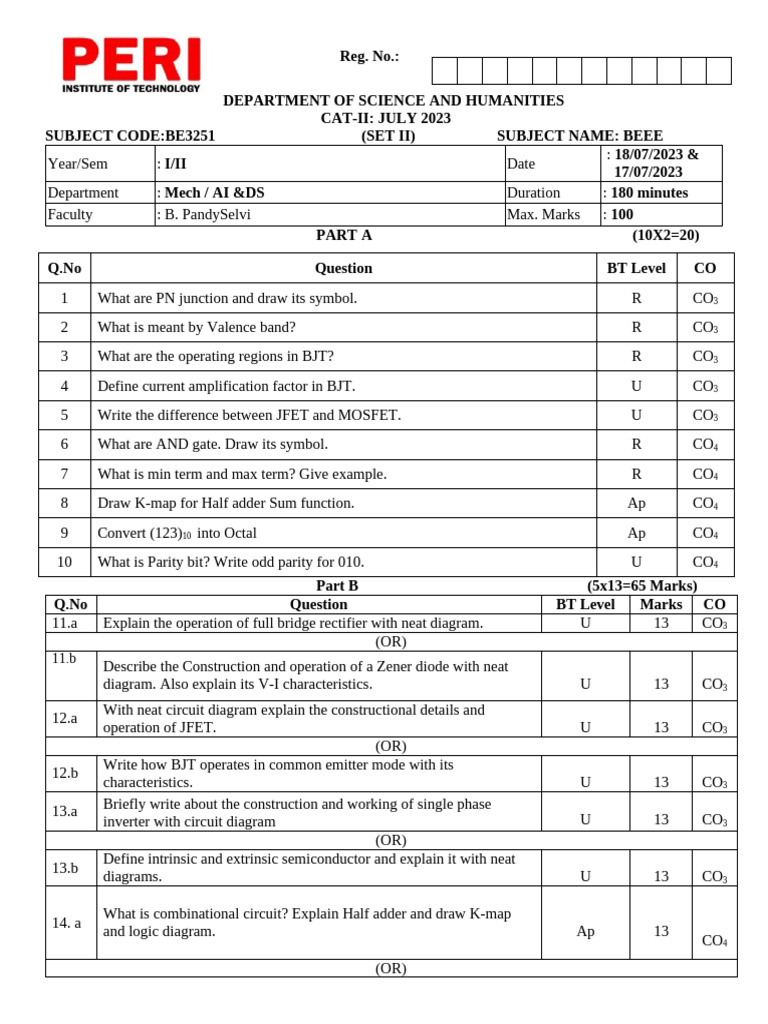 BE3251 - Set 2 | PDF