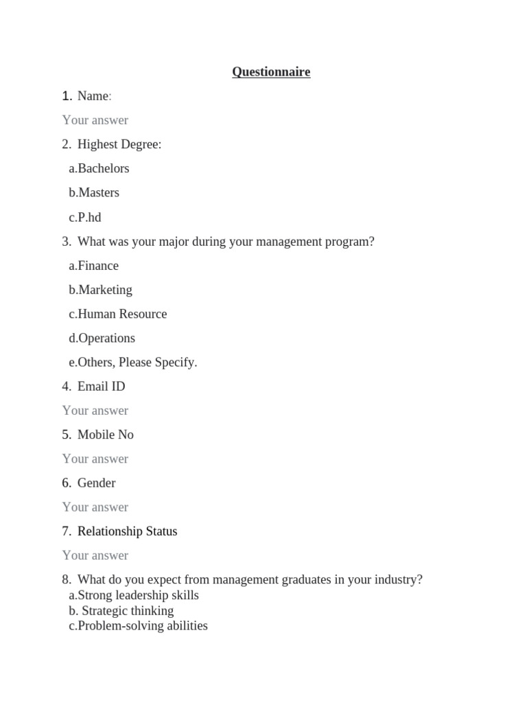 Questionnaire | PDF