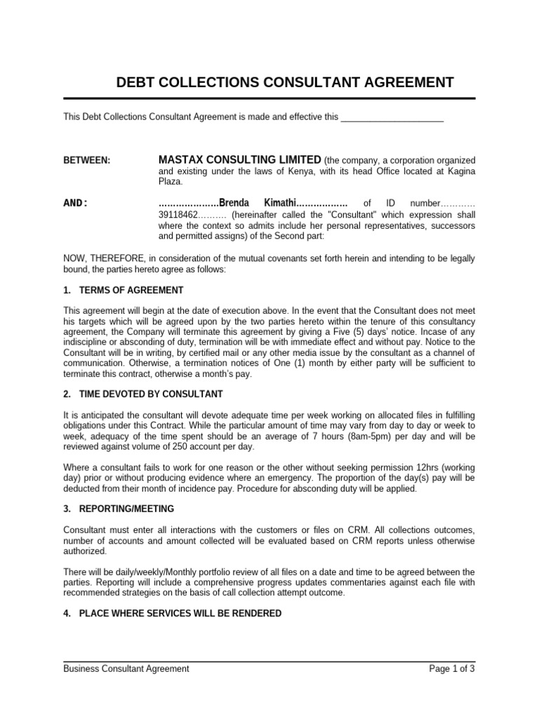 Debt Collections Consultant Agreement-Revised | PDF