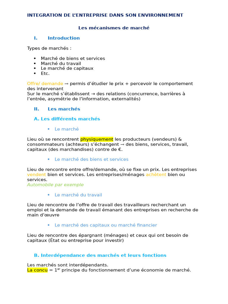 Les mécanismes de marché | PDF