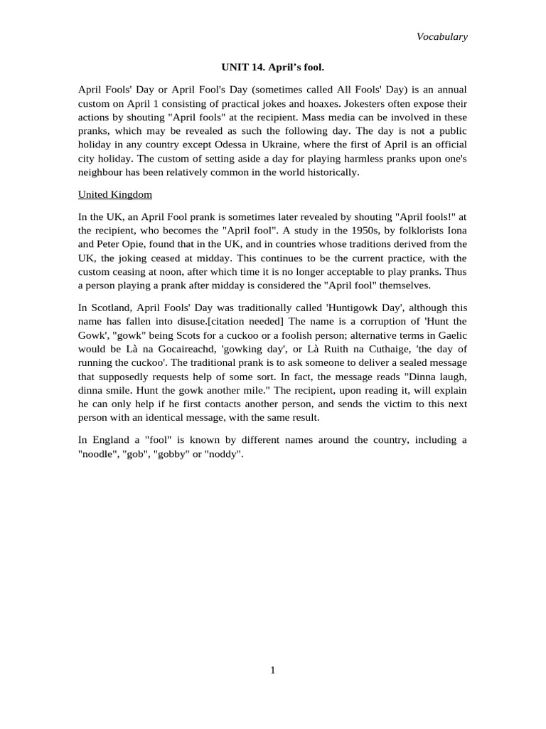 UNIT 14. April's Fool | PDF