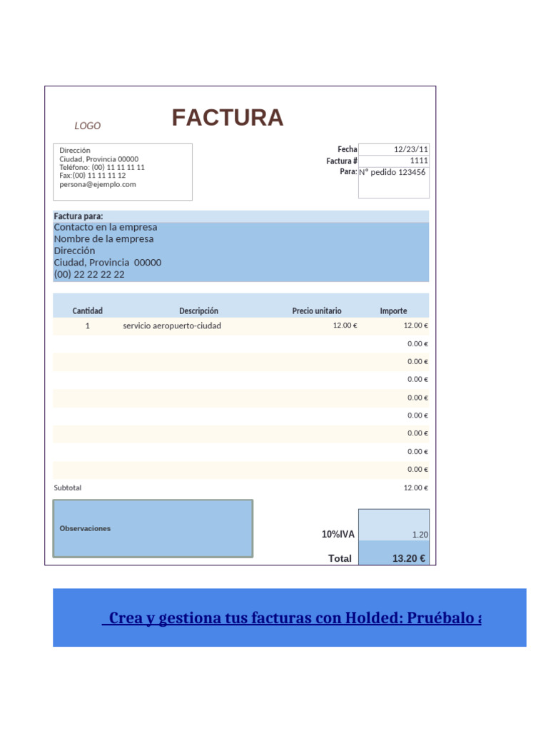 Modelo de factura de taxi_ plantilla azul | PDF