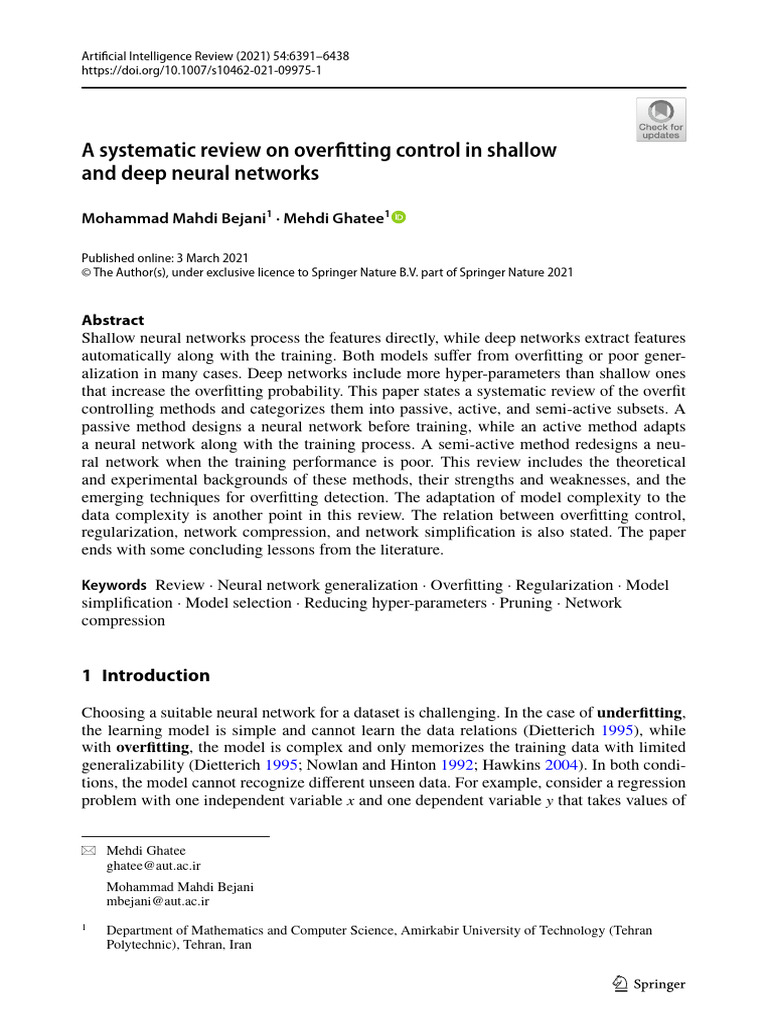 Bejani (2021) Overfitting - DNNs | PDF